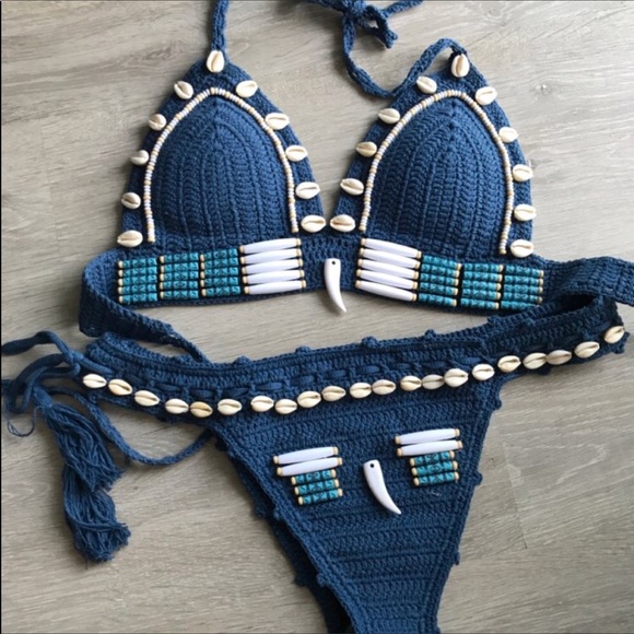 Boutique | Swim | Newboho Crochet Shell Bikini | Poshmark